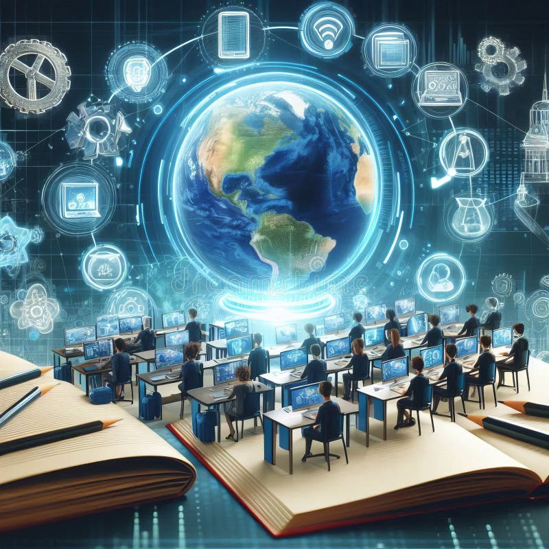 A Holographic Illustration of Online Educatin Featuring a Virtu Stock ...