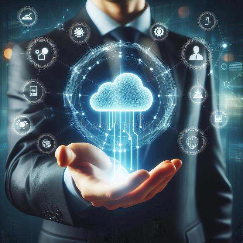 A Holographic Illustration Showing a Businesman S Hand with a C Stock ...