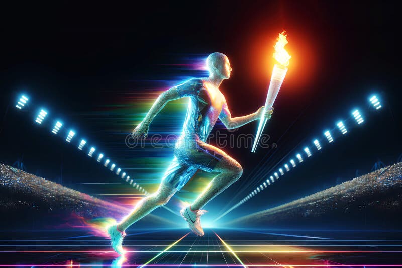 Holographic Image of an Athlete Running with the Olympic Torch Stock ...