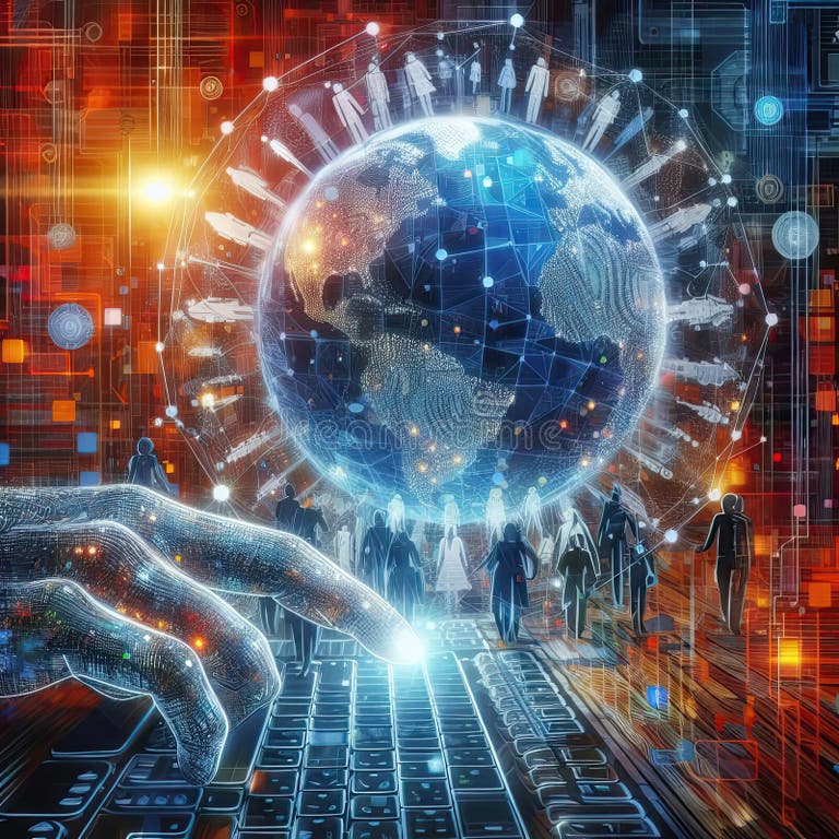 Artificial Intelligence Hand Typing on Keyboard Creating Global Network of People. AI Stock ...