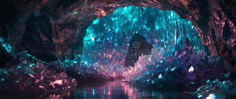 A Holographic Image of a Mystical Crystal Cave with Shimmering. Stock ...