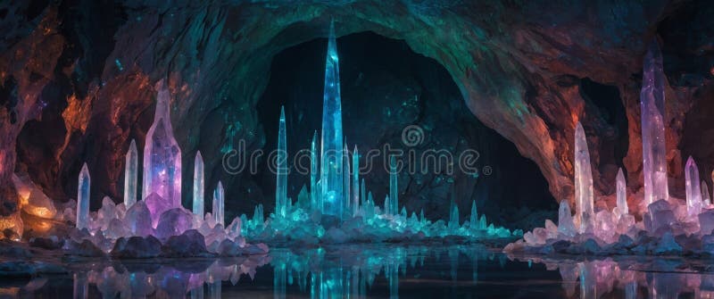A Holographic Image of a Mystical Crystal Cave with Shimmering. Stock ...