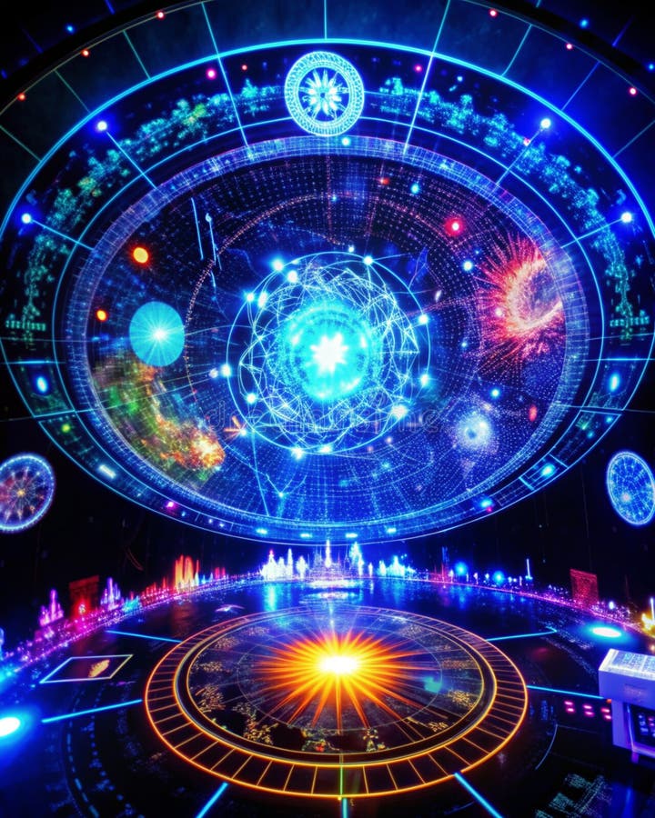 Cosmic Synthesis: Navigating the Celestial Network Stock Illustration - Illustration of display ...