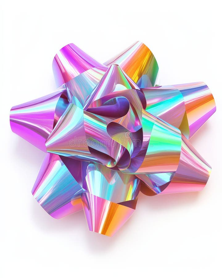 Holographic Iridescent Gift Bow on White Background Stock Illustration ...