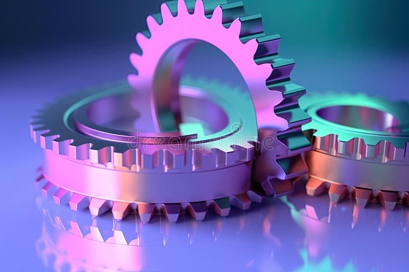 Holographic Iridescent Metallic Gears and Cogs, Soft Neon Gradient ...