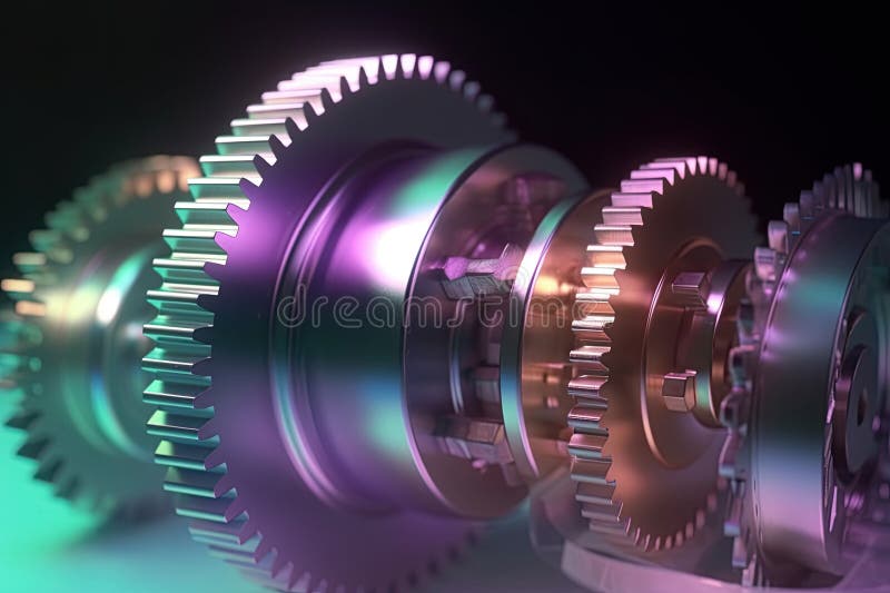 Holographic Iridescent Metallic Gears and Cogs, Soft Neon Gradient ...