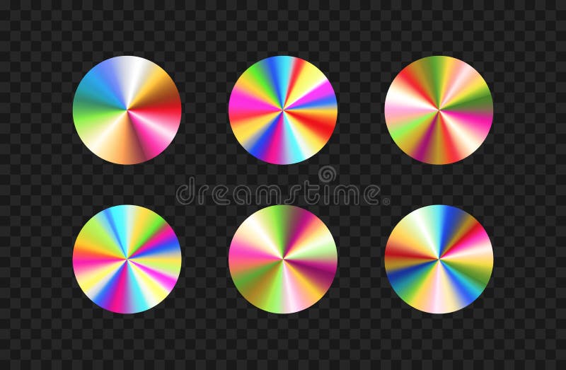 Holographic Iridescent Stickers Template. Vector Circle Hologram Labels ...