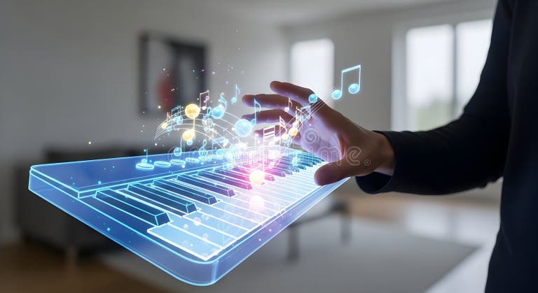 Holographic Keyboard with Musical Notes Stock Illustration ...