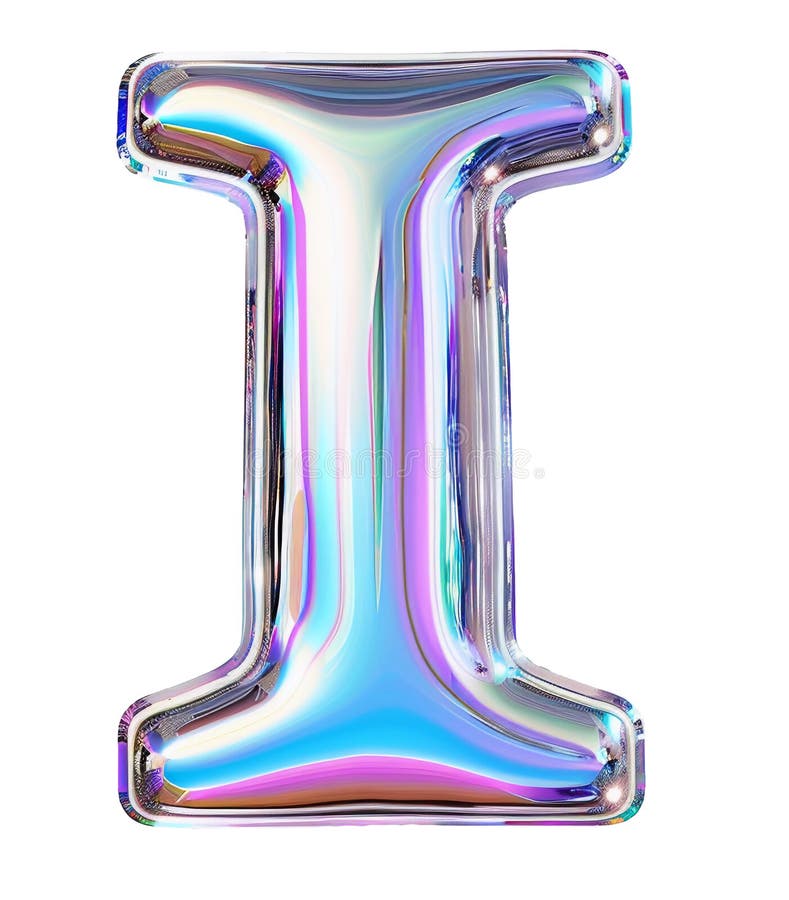 Holographic Letter I with Reflective Surface. Metallic Bubble Form with ...