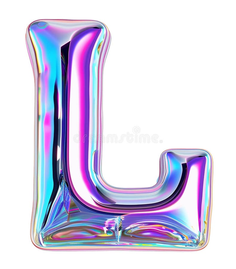 Holographic Letter L with Reflective Surface. Metallic Bubble Form with ...