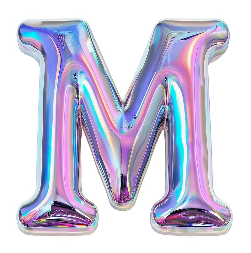 Holographic Letter M with Reflective Surface. Metallic Bubble Form with ...