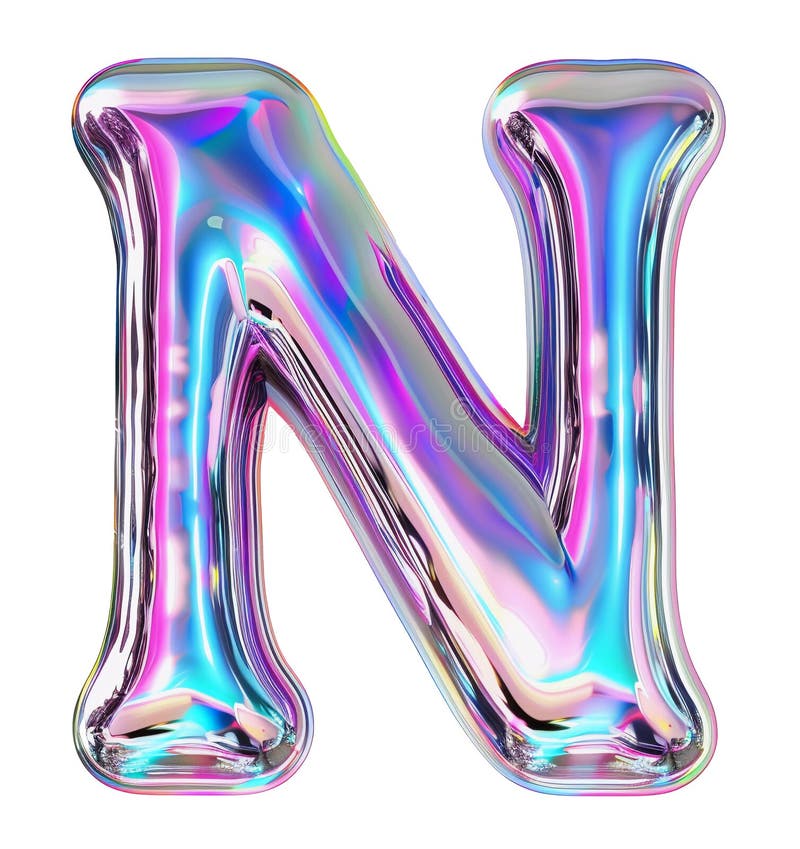 Holographic Letter N with Reflective Surface. Metallic Bubble Form with ...
