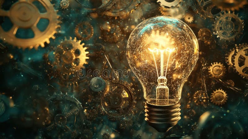 A Holographic Light Bulb Surrounded by Cascading Gears and Cogs ...
