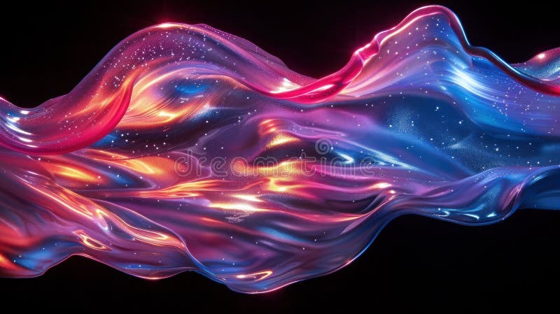 Holographic Liquid Blob Shape on Black Background - Iridescent Wavy Melted Substance in Bold ...