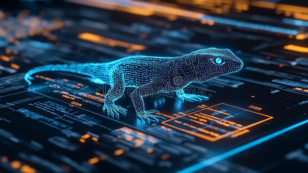 Holographic Lizard Projection on Circuit Board, Representing Future ...