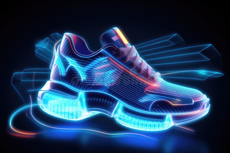 A Holographic Luminous Sneaker on a Black Background. Shoes of Future ...