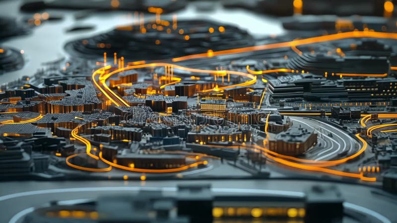 A Holographic Map of a Digital Landscape Featuring Animated Pathways ...