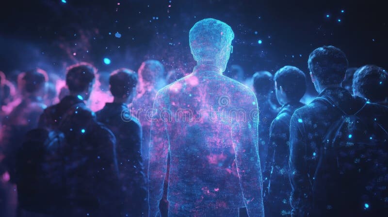 A Holographic Mentor Figure Enveloping a Group of Students Symbolizing ...