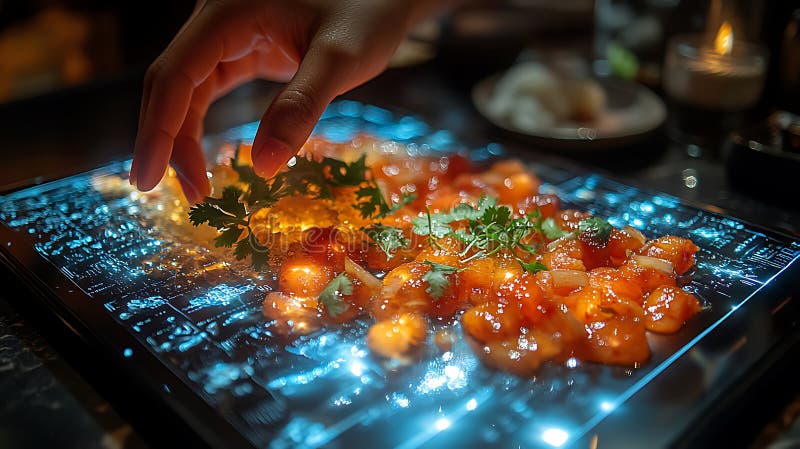 Holographic Menu Display at Upscale Restaurant Stock Illustration ...