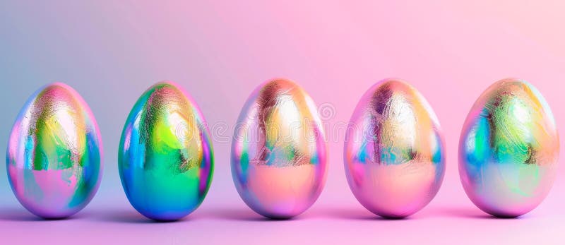 Holographic Metallic Painted Easter Eggs on Gradient Background with ...