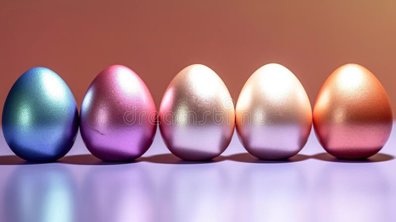 Holographic Metallic Painted Eggs on Gradient Background, Generative Ai ...