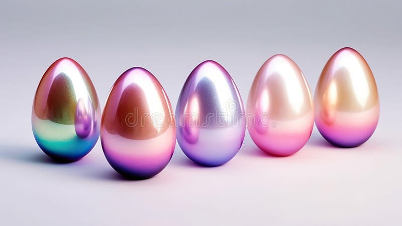 Holographic Metallic Painted Eggs on Gradient Background, Generative Ai ...