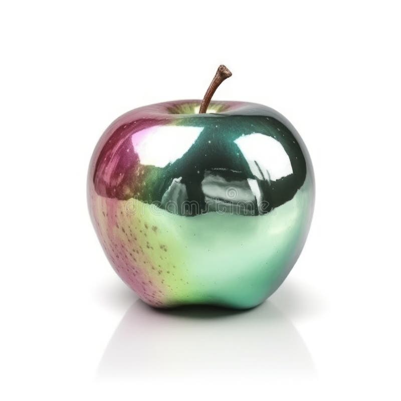 Holographic Metallic Single Realistic Shiny Apple with Reflection on ...