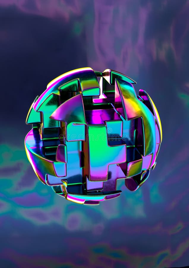 Holographic Metallic Sphere Render. Stock Illustration - Illustration ...