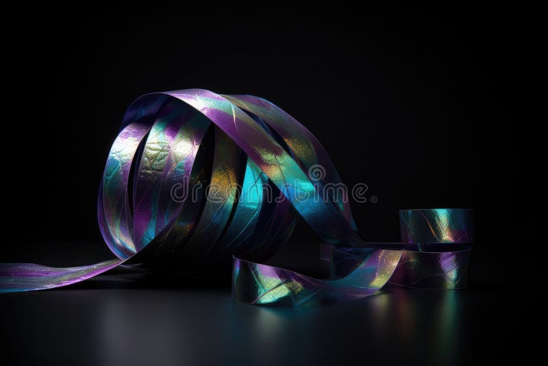 Holographic Neon Foil Ribbon on Black Background. Generative AI Stock ...