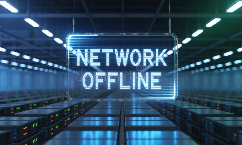 Holographic Network Offline Message Displayed in a High Tech Server ...