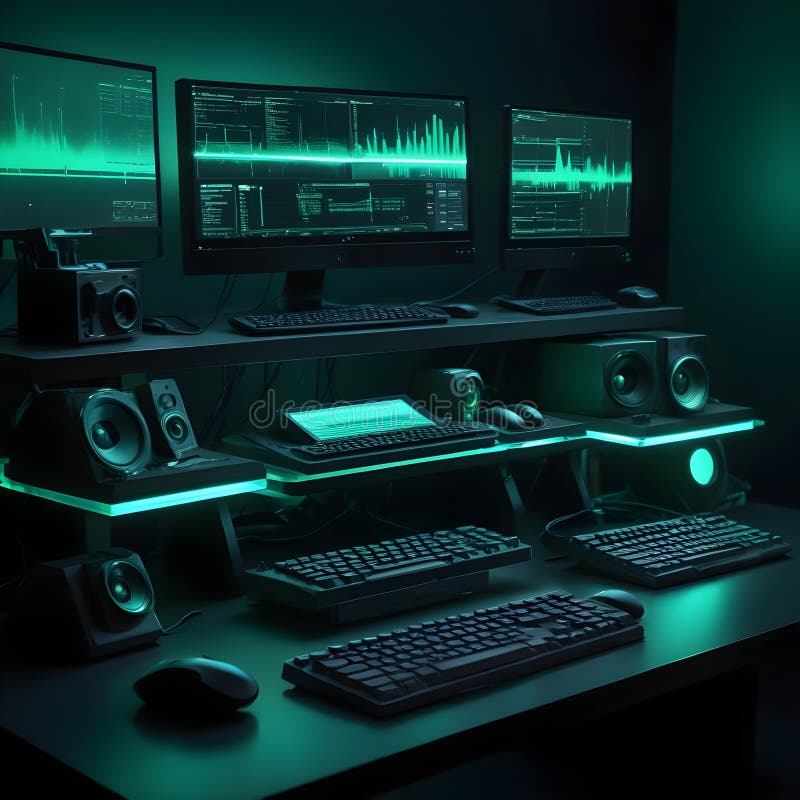 Holographic Office Desk Setup Wallpaper with Virtual Widgets & Dark ...