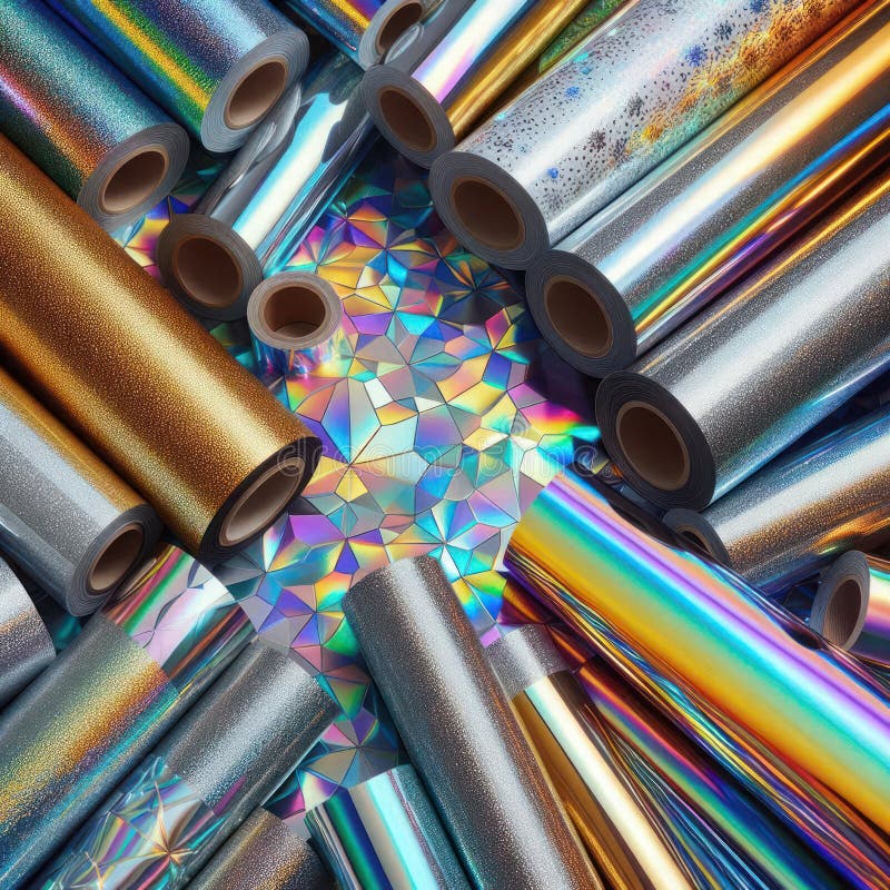 Holographic Paper Rolls Stacked Together. Stock Image - Image of ...