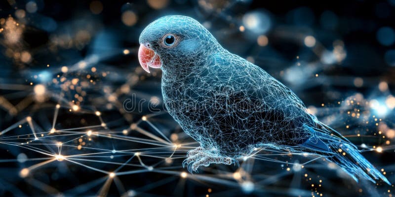 Holographic Parrot Composed of Digital Glowing Network Representing AI ...