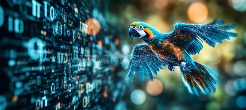 Holographic Parrot Taking Flight Representing Advanced Technology ...