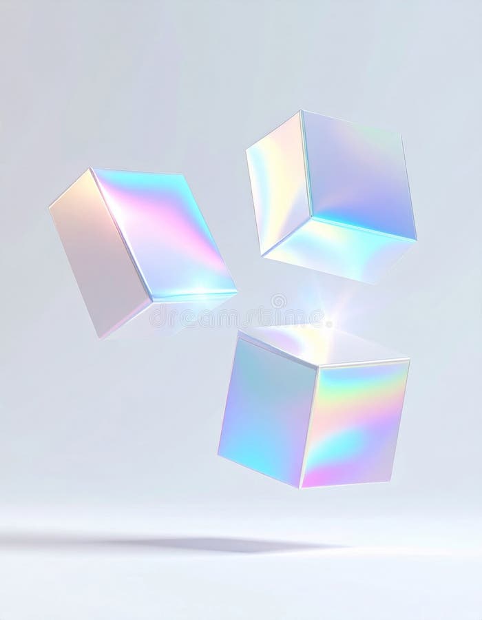 Holographic Pastel Cubes Floating on White Background Stock ...