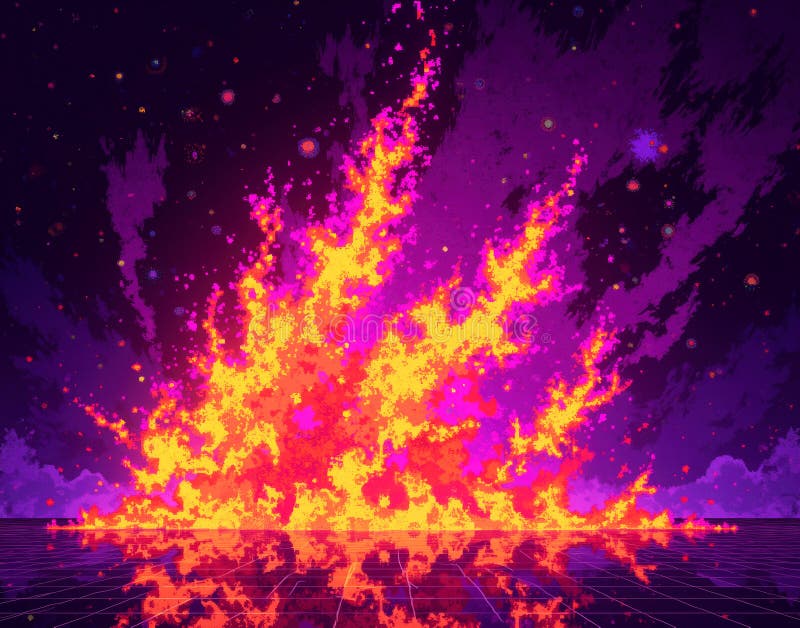 Holographic Pixelated Fire with 8-bit Flame Gradients, Evoking a Retro ...