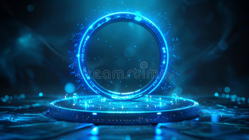 Holographic Podium Light Technology Displaying Blue Circular Patterns ...