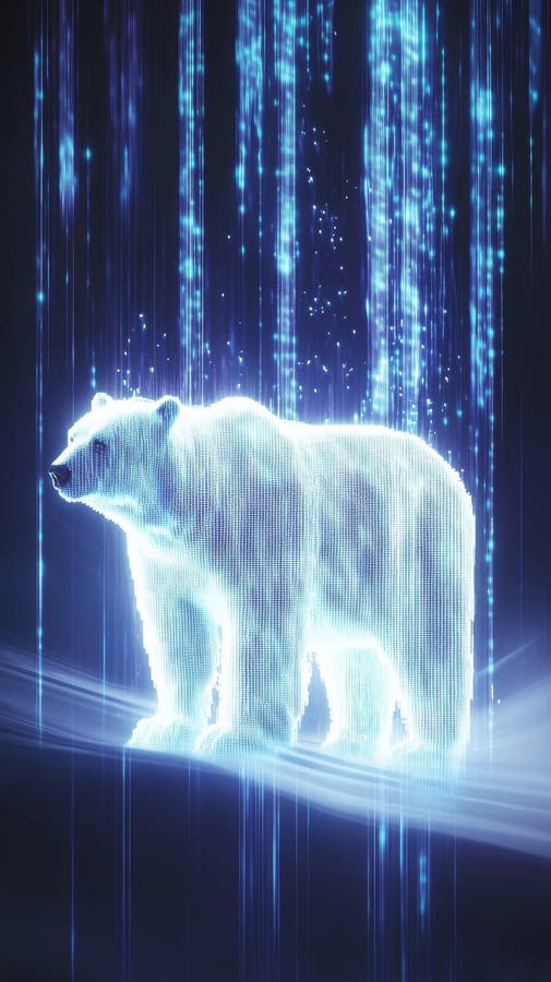 Holographic Polar Bear with Blue Digital Light Effects Stock Image ...