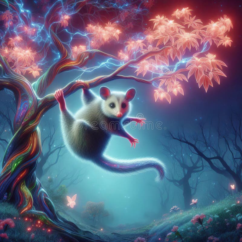 Holographic Possum in Tree a Possum Hanging from a Tree with Ho Stock ...