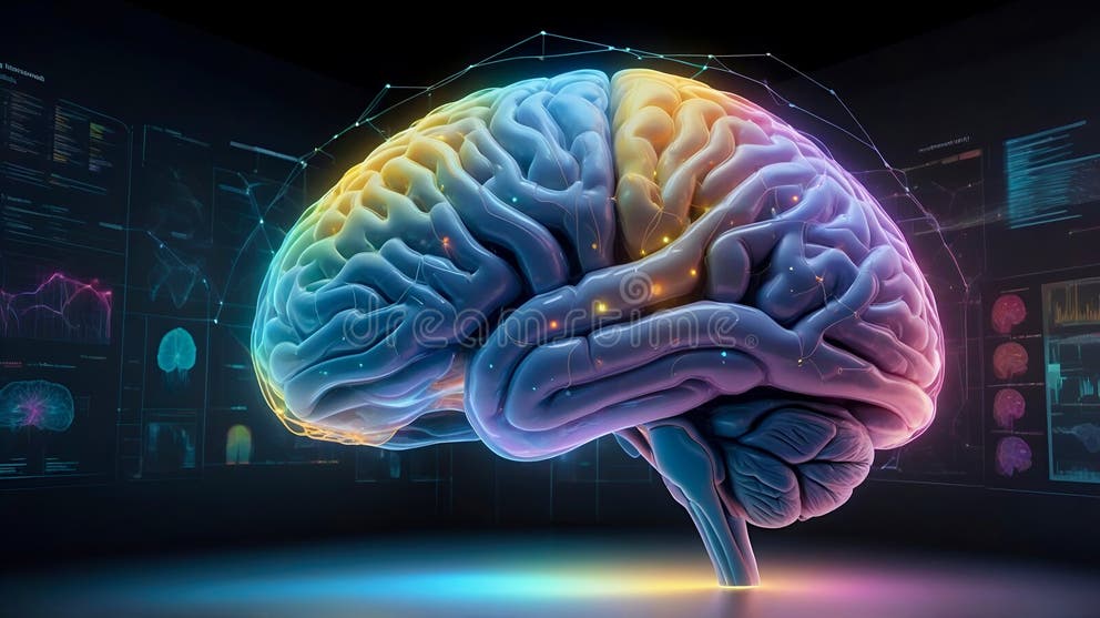 Holographic Projection of AI Human Brain, with Neural Pathways Lighting ...