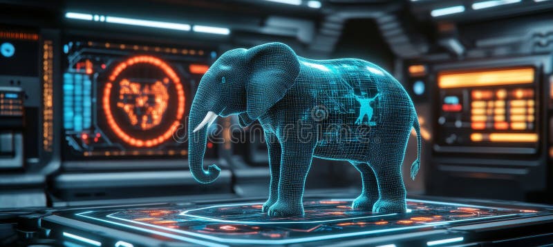 Holographic Projection of an Elephant in a Futuristic Digital ...