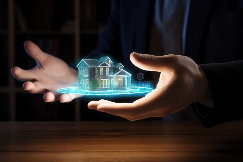 Holographic Projection of a House in Your Hands, Visualization or ...