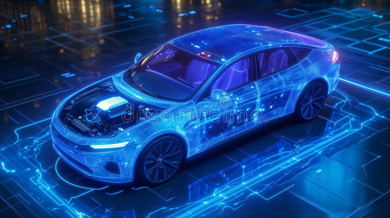 Holographic Projection Showing Structure and Engine of Electric Car ...