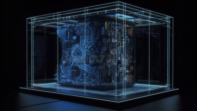 Holographic Projection of a Supercomputer Stock Illustration ...
