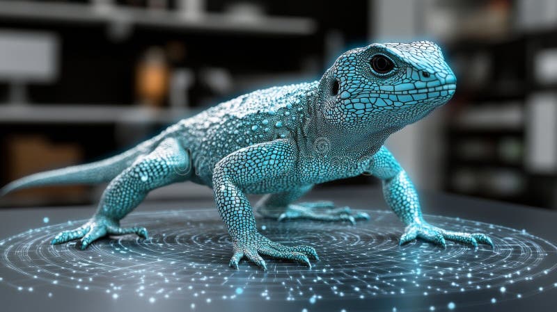 Holographic Projection of a Turquoise Lizard Exploring the Intersection ...