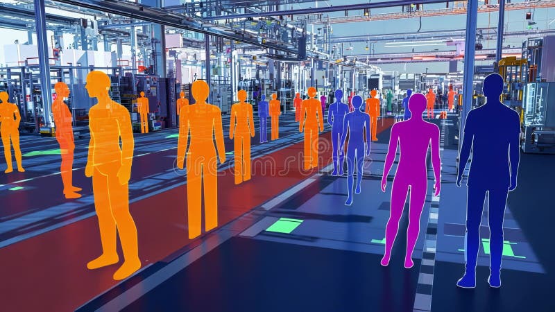 Engineers Analyzing Holographic Human Silhouettes in a Futuristic ...