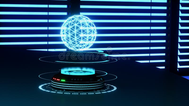 Holographic Projector Projects a Sphere 3d Rendering Stock Illustration ...