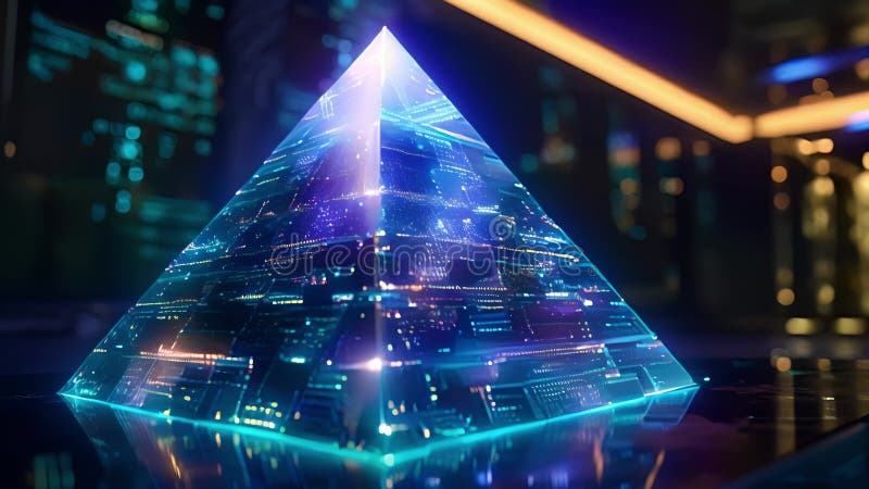 A Holographic Pyramid Structure Appears with Each Side Displaying Different Data Sets and ...