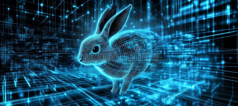 Holographic Rabbit, 3D Pixel Rendering Futuristic Blue Digital ...