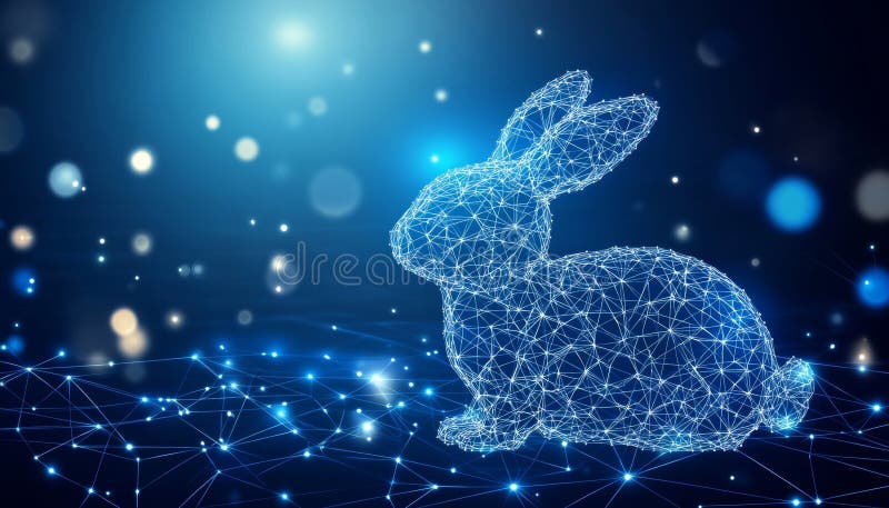 Holographic Rabbit Glowing in Digital Space, Abstract Technology and ...